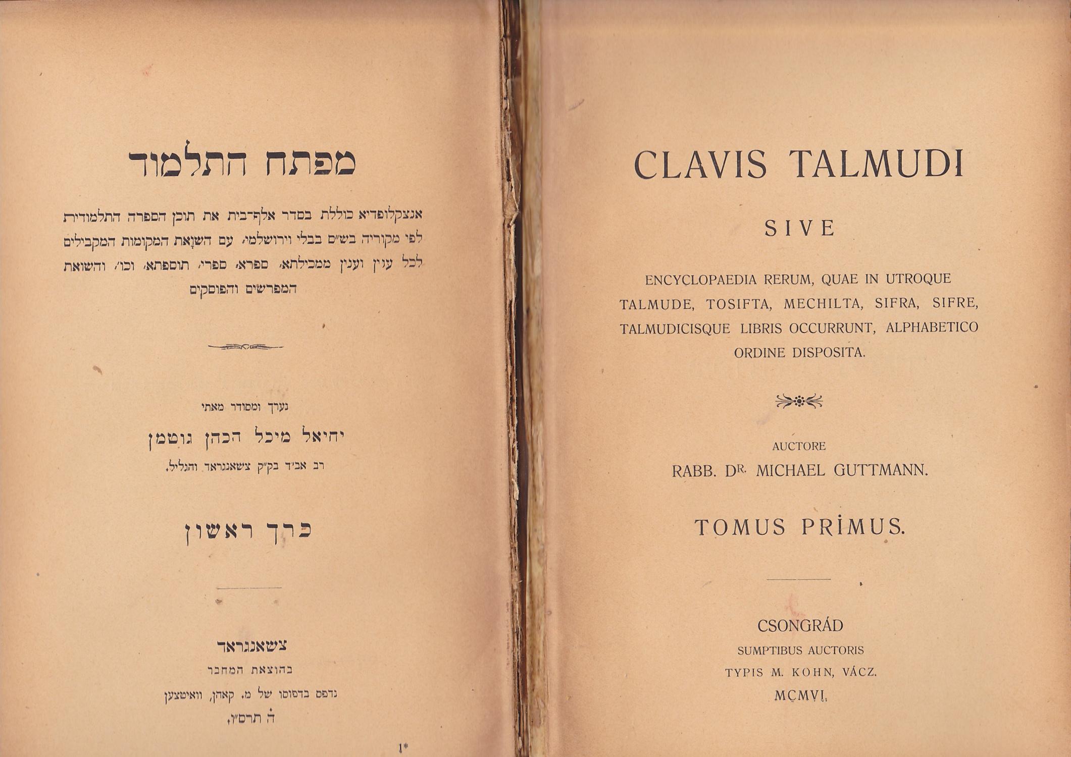 CLAVIS TALMUDI sive encyclopaedia rerum, quae in mischna, utroque ...