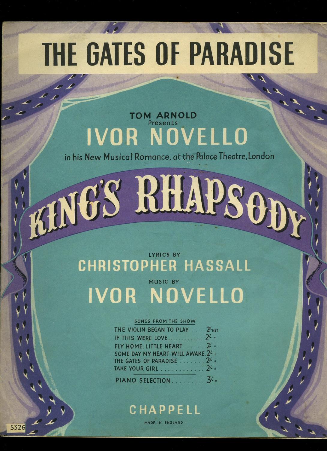 The Gates of Paradise From Kings Rhapsody: Sheet Music by Ivor Novello ...