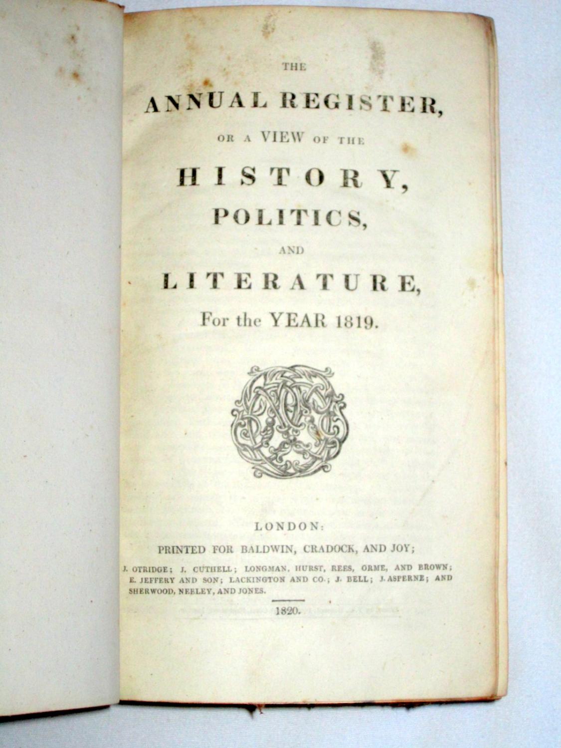 The Annual Register or a View of the History, Politics and Literature ...