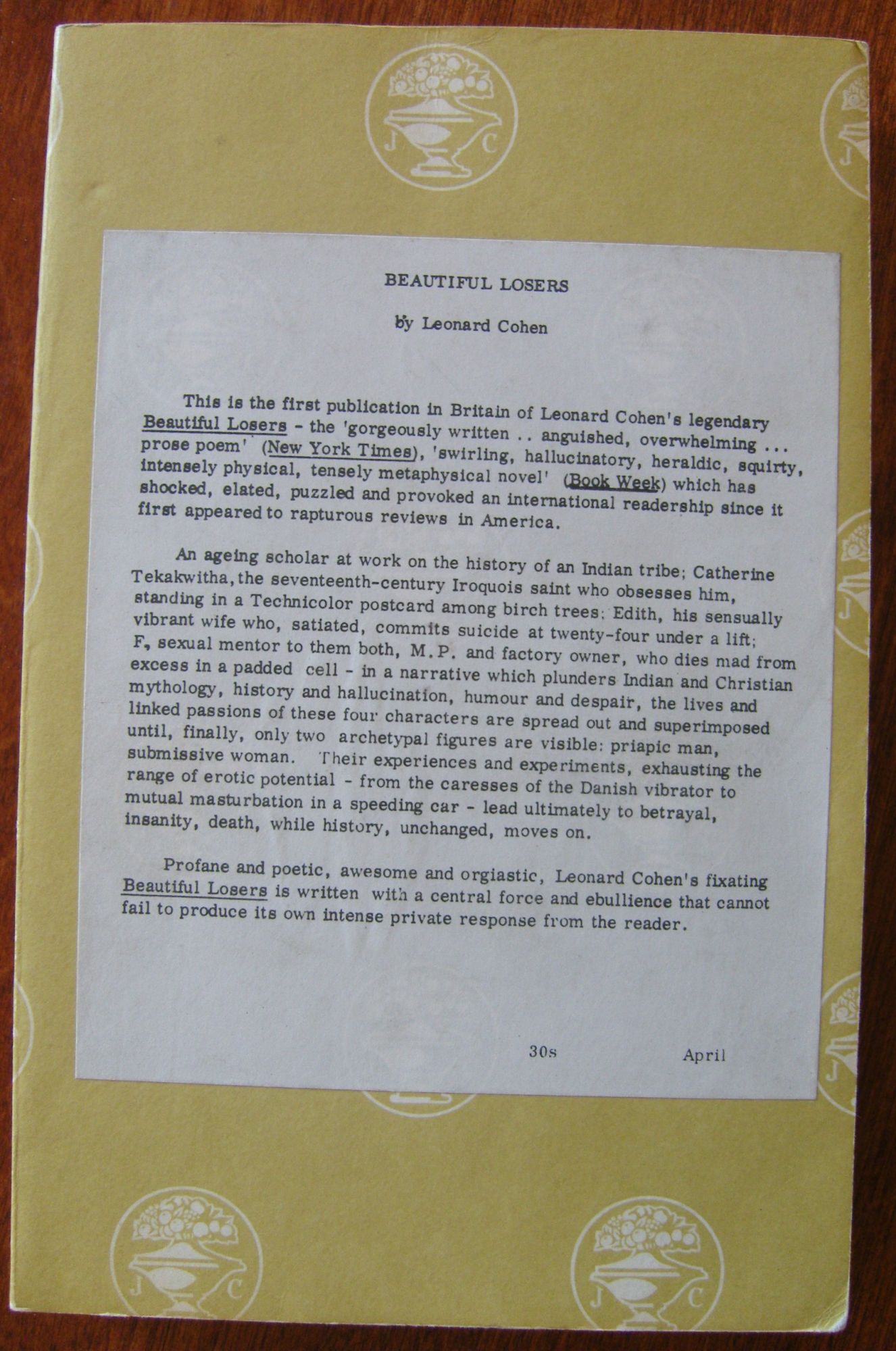 Beautiful Losers by Cohen, Leonard: Near Fine Original Wraps (1970 ...