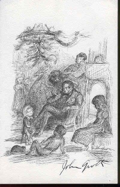 Bob Crachit at the fireside, with Tiny Tim, from Dickens' "A Christmas ...