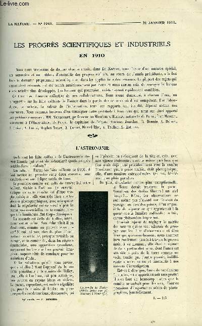 La nature n° 1965 - Les progrès scientifiques et industriels en 1910 ...