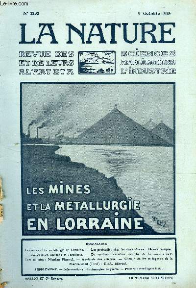 La nature n° 2193 - Les mines et la métallurgie en Lorraine, Les ...