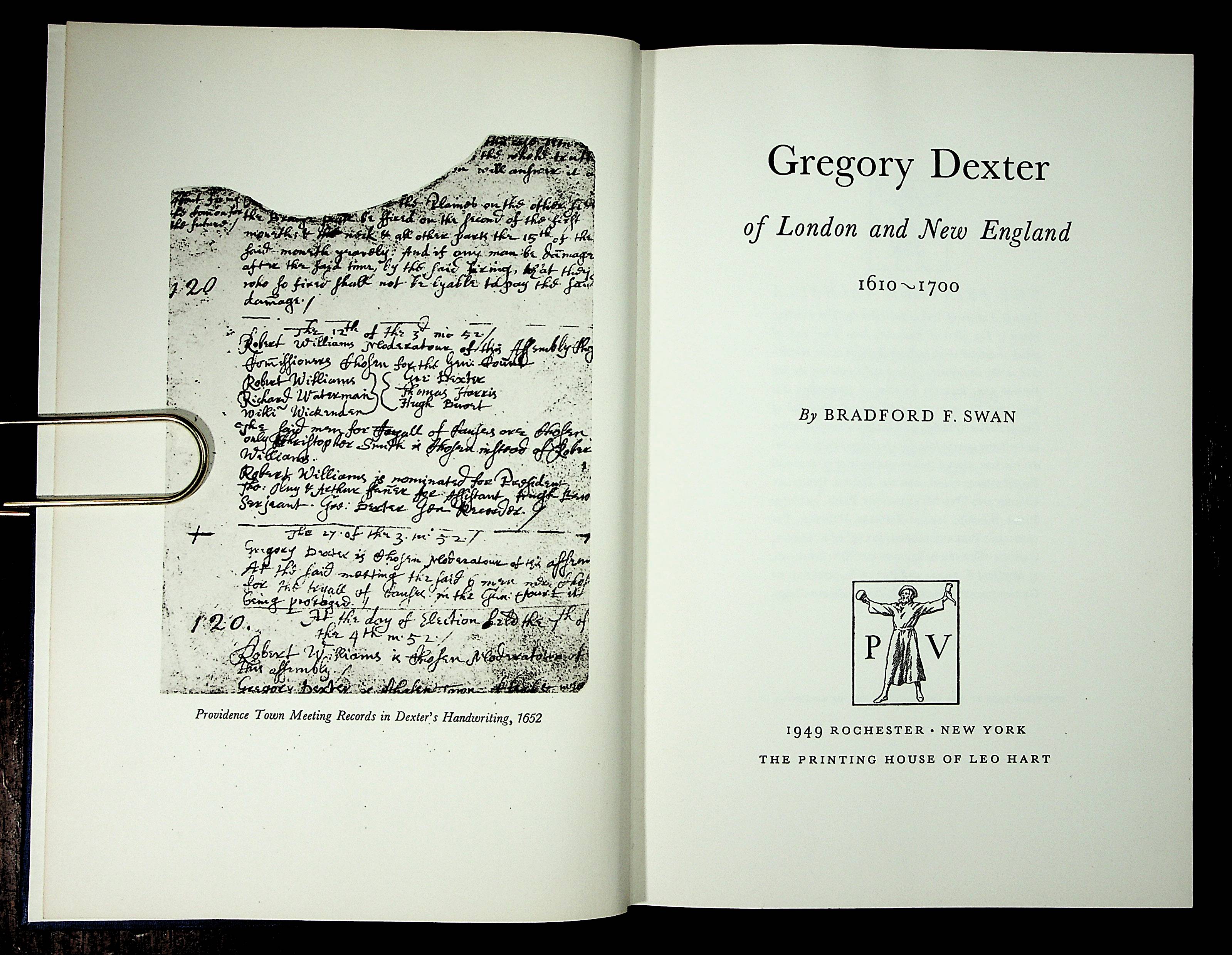 GREGORY DEXTER of London and New England 1610 - 1700 by Swan, Bradford ...