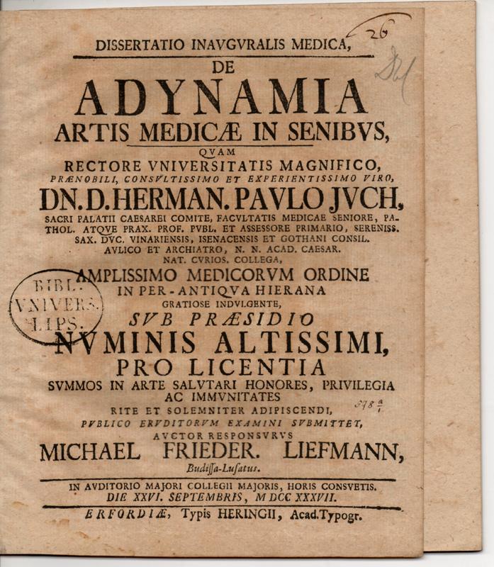Medizinische Inaugural-Dissertation. De adynamia artis medicae in ...