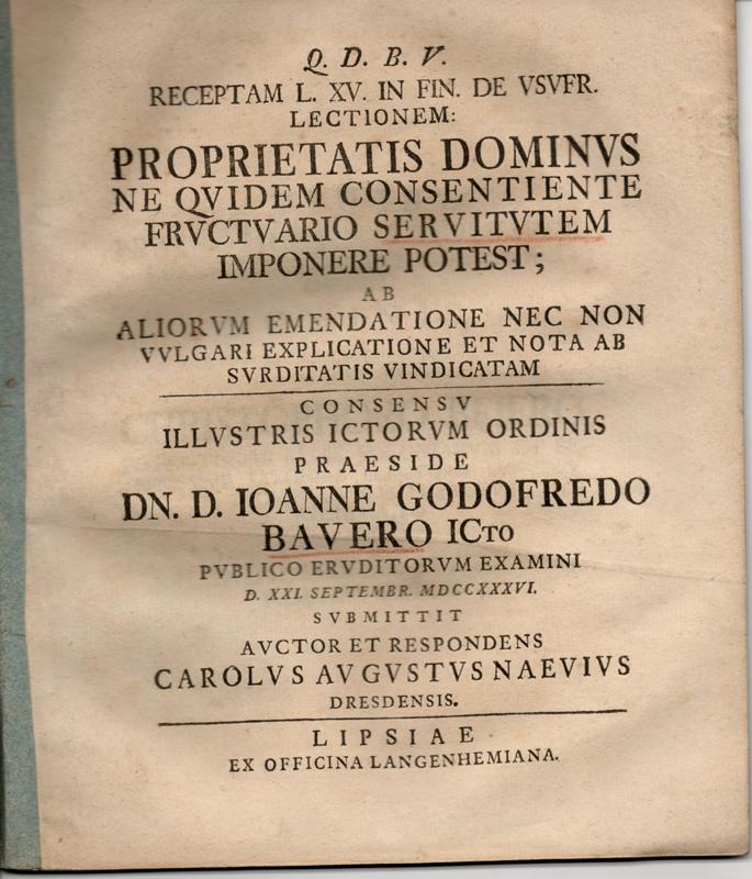 Juristische Dissertation. Proprietatis dominus ne quidem consentiente ...