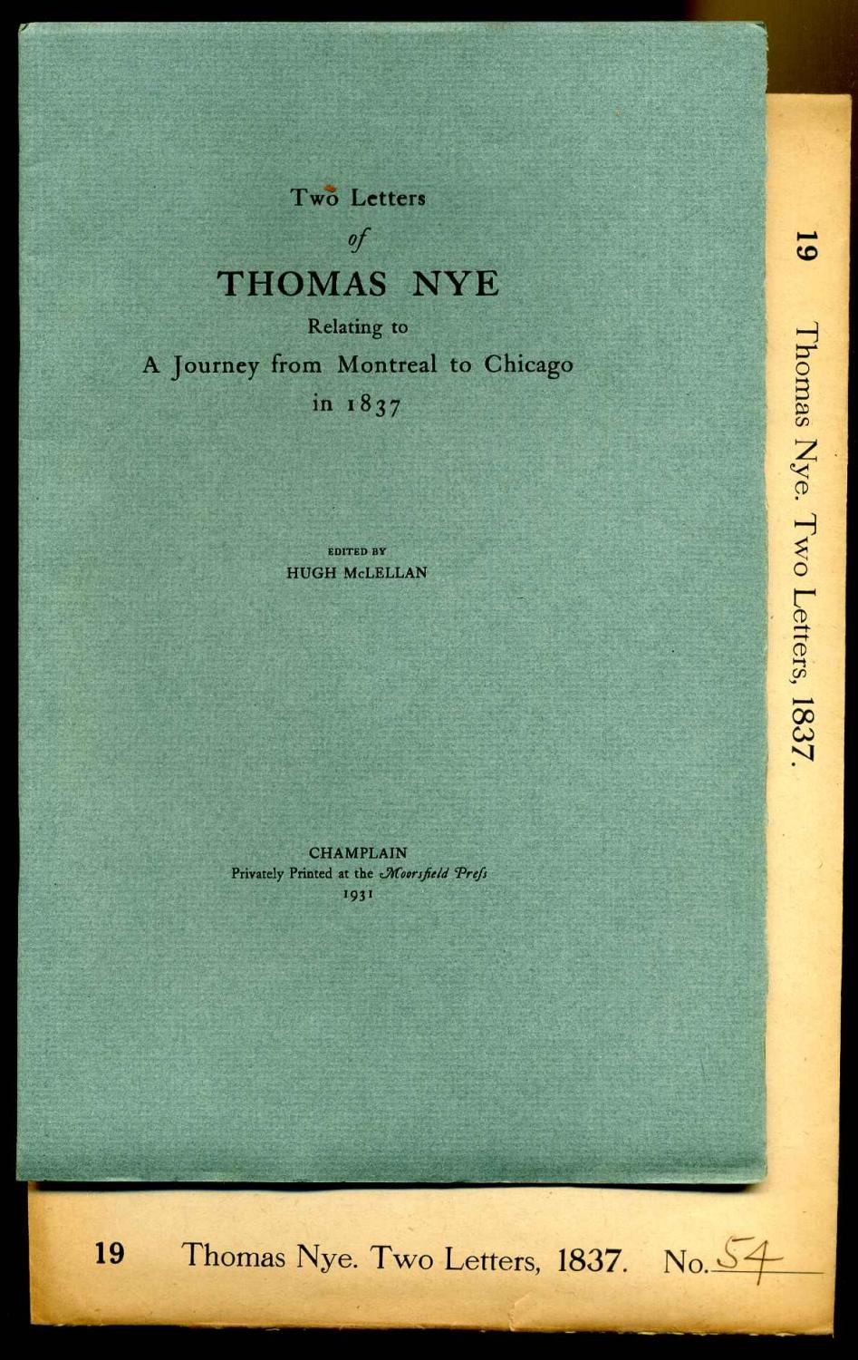 Two letters of Thomas Nye relating to a journey from Montreal to ...