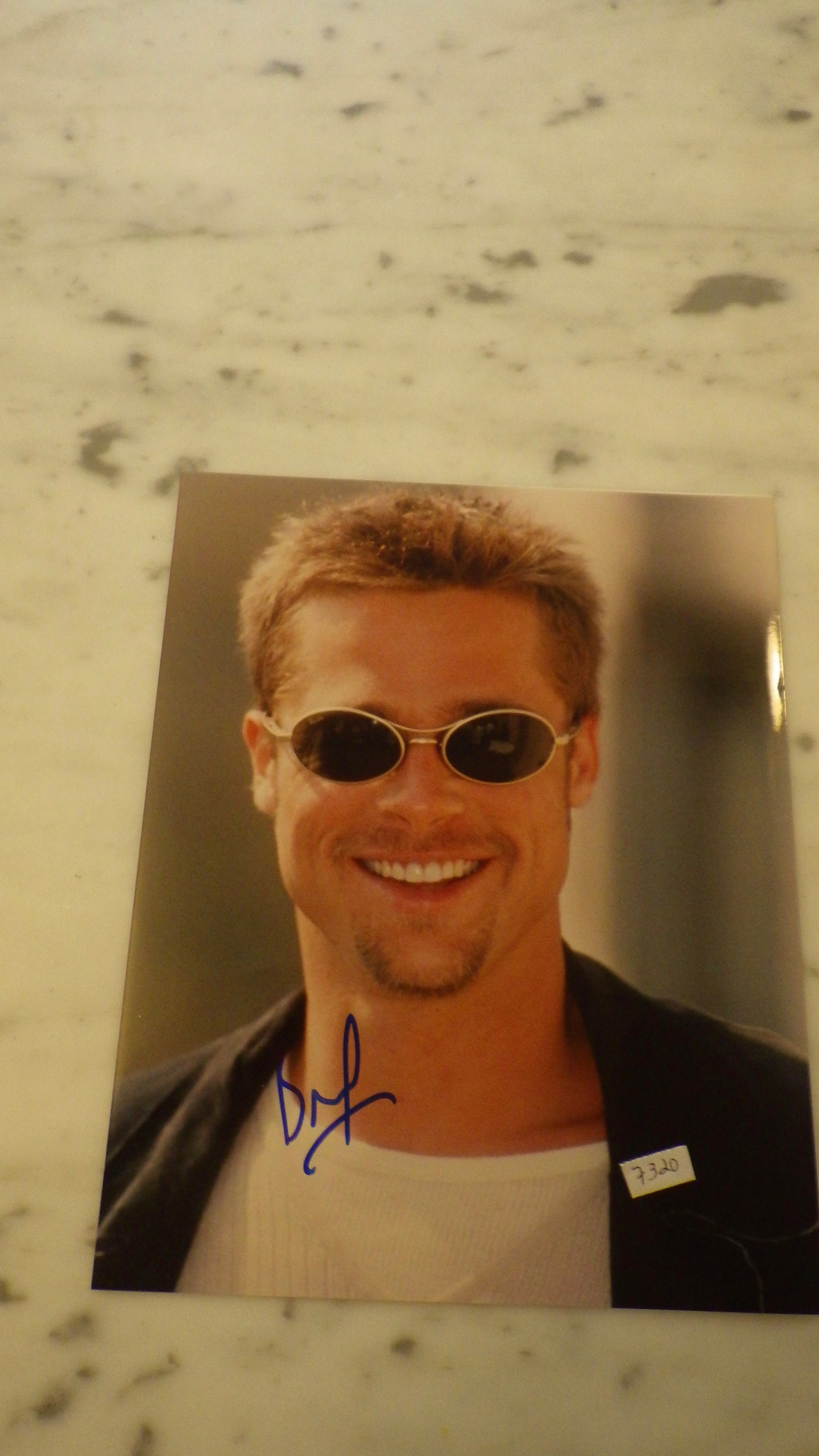 Signed Color Photograph Brad Pitt wearing Shades & Smiling with Slight ...