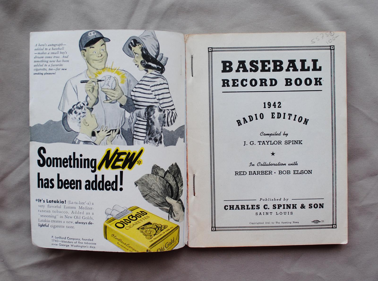 1942 BASEBALL RECORD BOOK RADIO EDITION by Spink, J.g. Taylor: Good ...