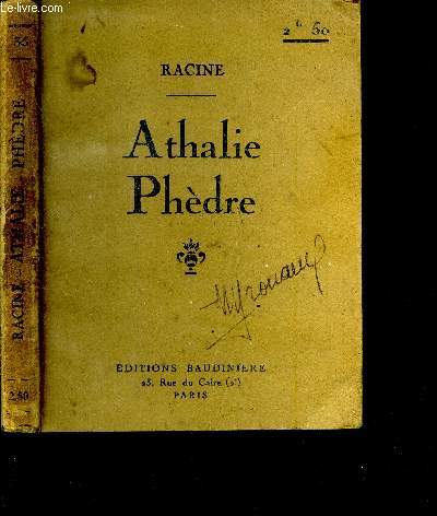 Athalie Phèdre by Racine: bon Couverture souple | Le-Livre