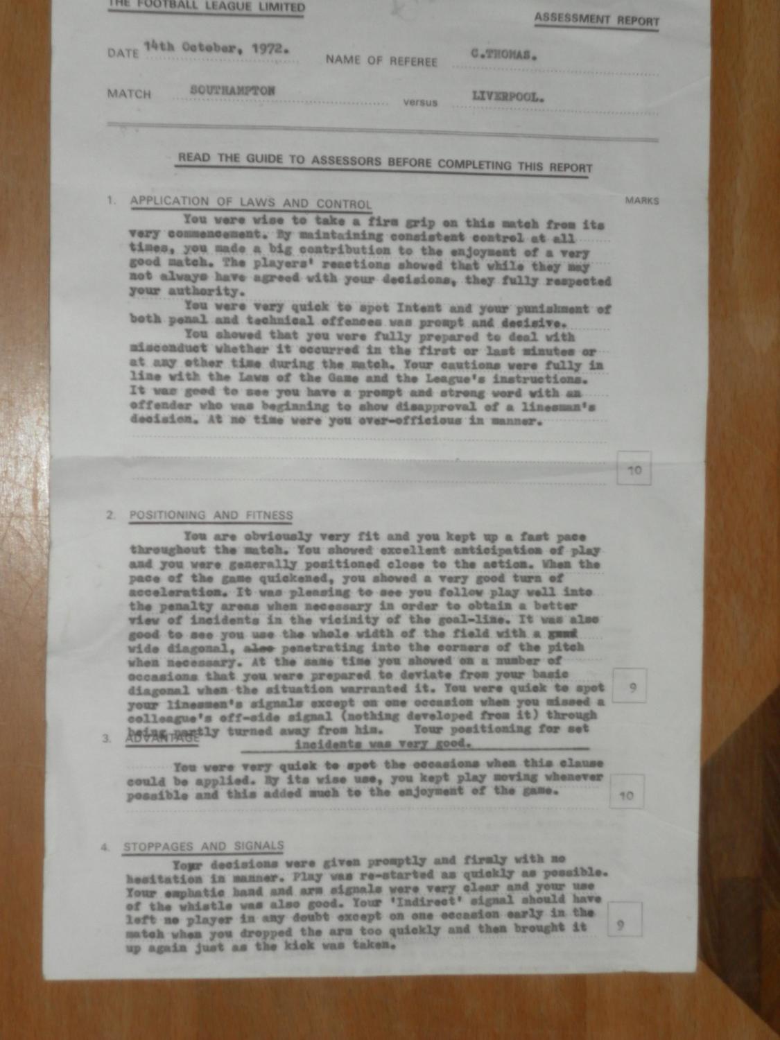 Assessment Report of Referee Clive Thomas and His performance as a ...