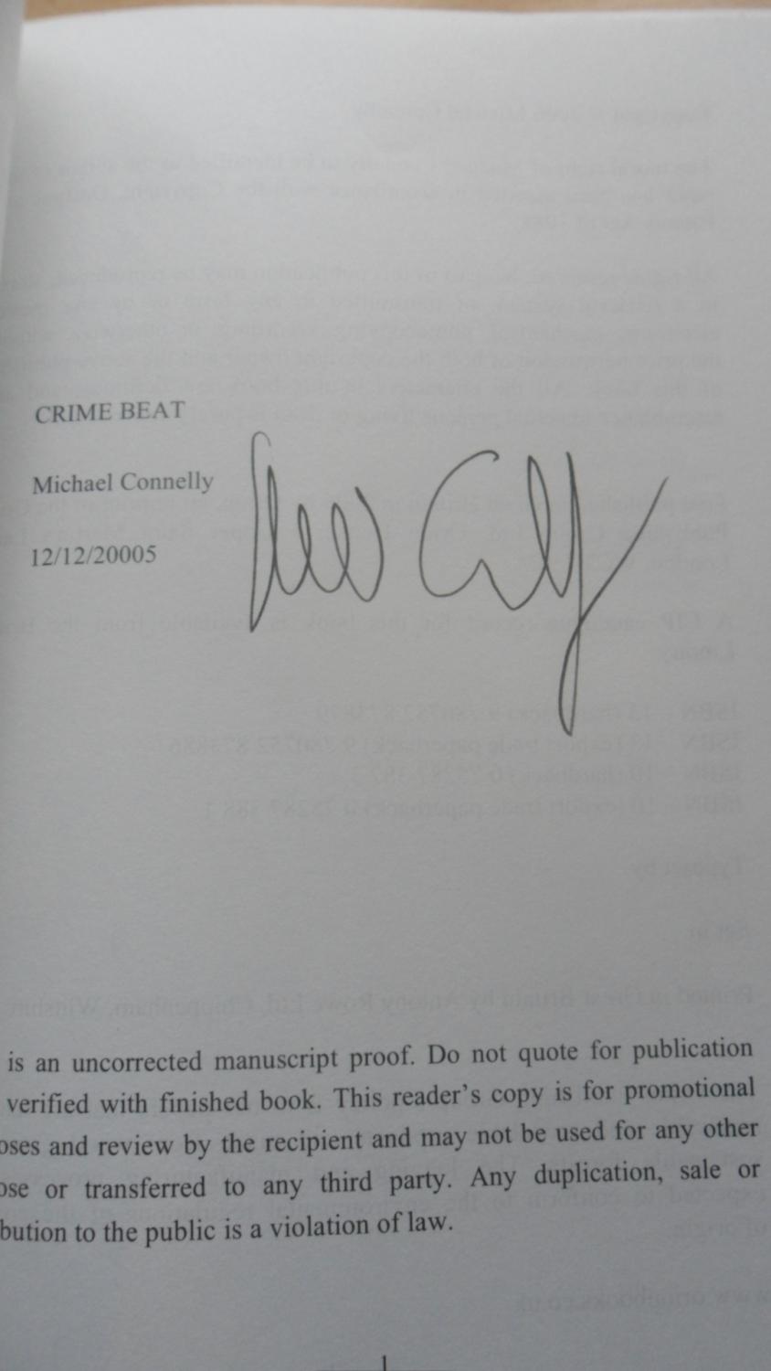 Crime Beat Signed Uk Uncorrected Proof Von Michael Connelly New Soft