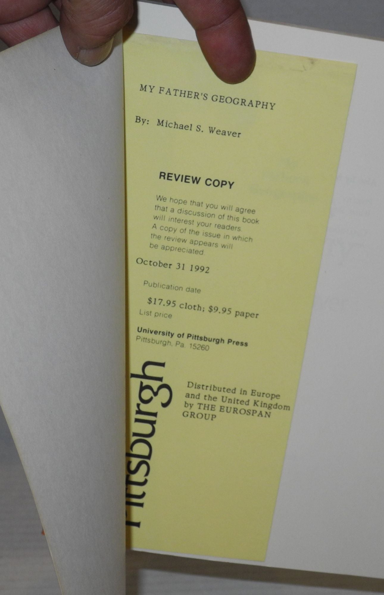 My father's geography by Weaver, Michael S.: Trade Paperback (1992 ...