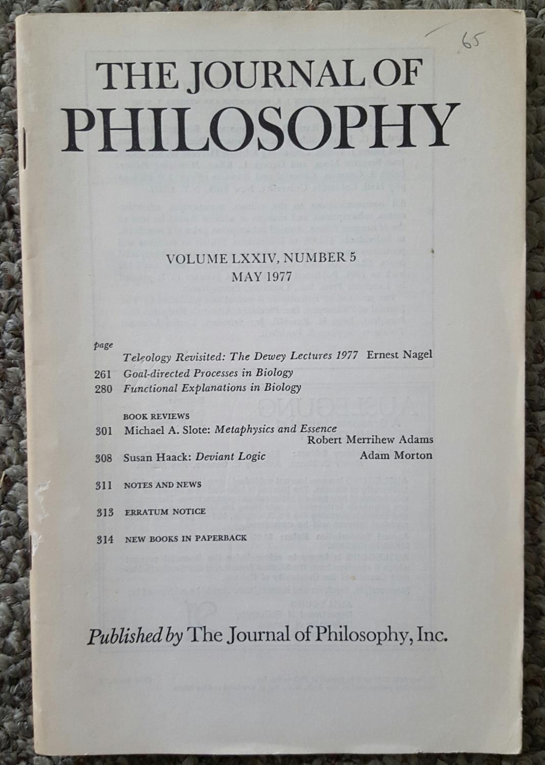 'Teleology Revisited.' by NAGEL, Ernest:: Very Good Soft cover (1977 ...