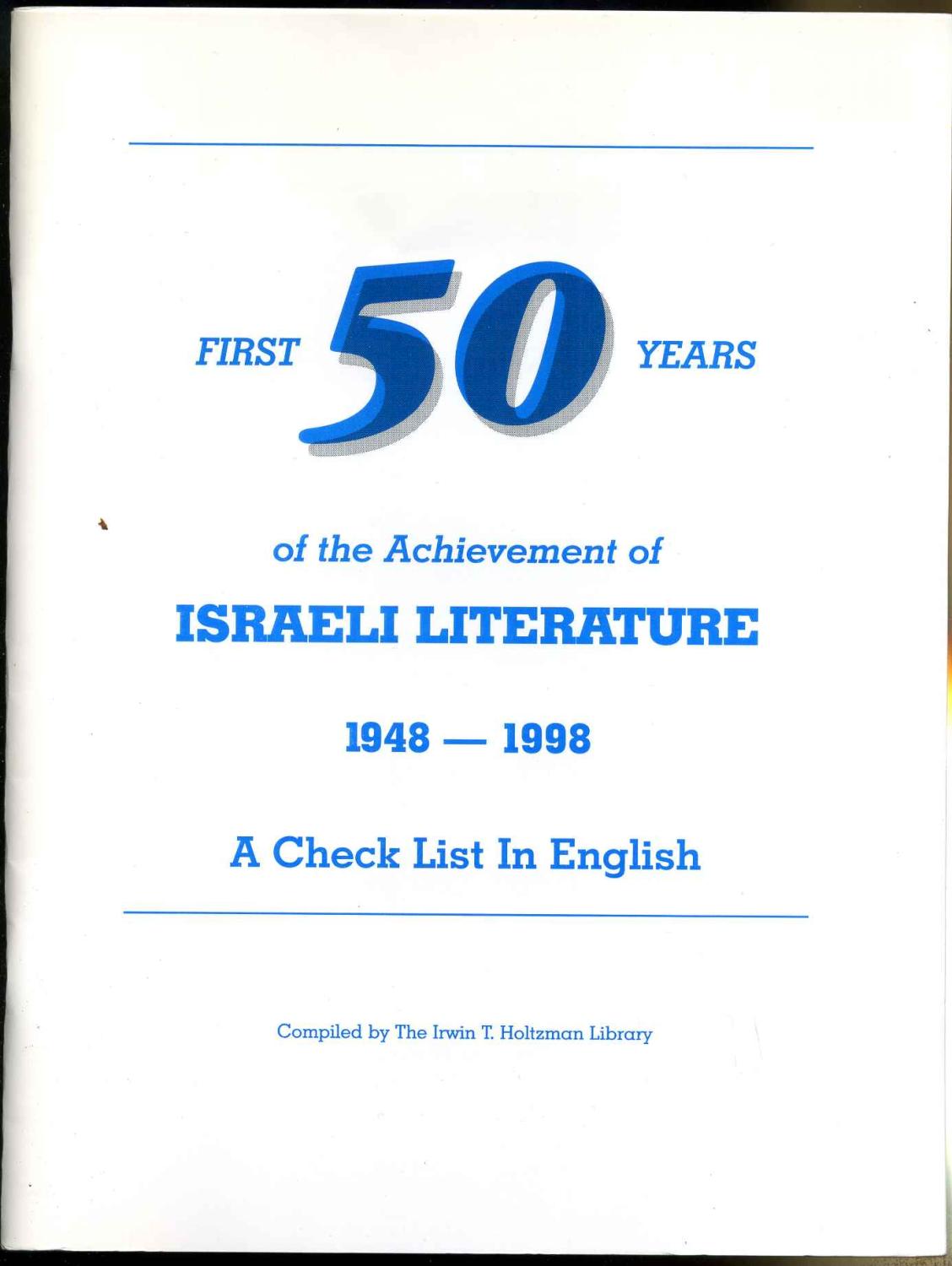 Check list of Israeli literature 1948-2000 in English, A. Revised ...
