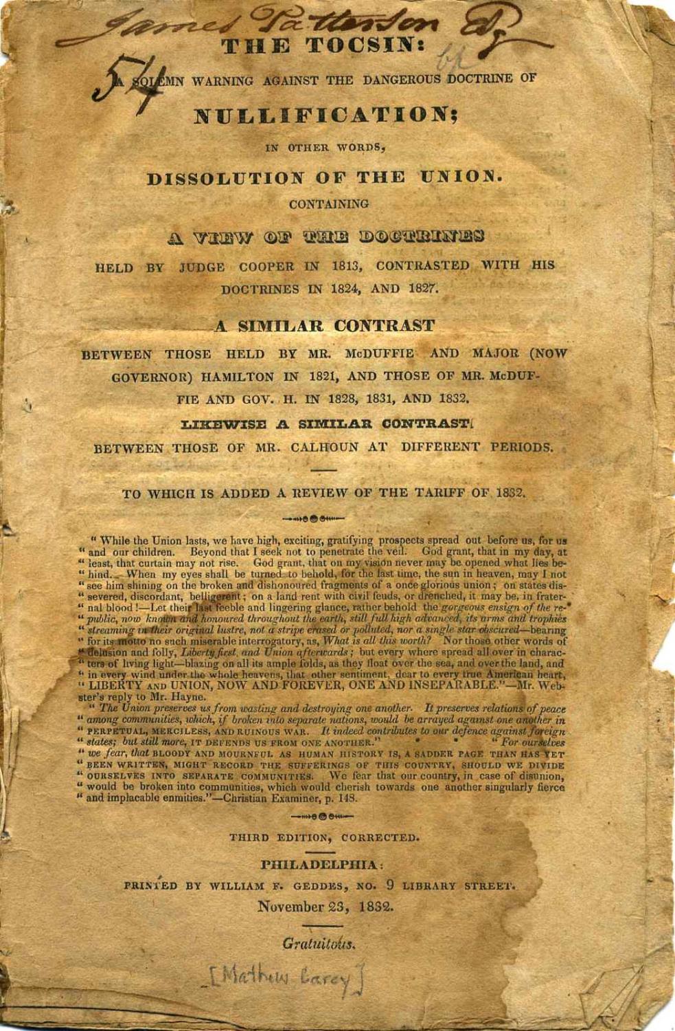 The Tocsin: a Solemn Warning against the Dangerous Doctrine of ...