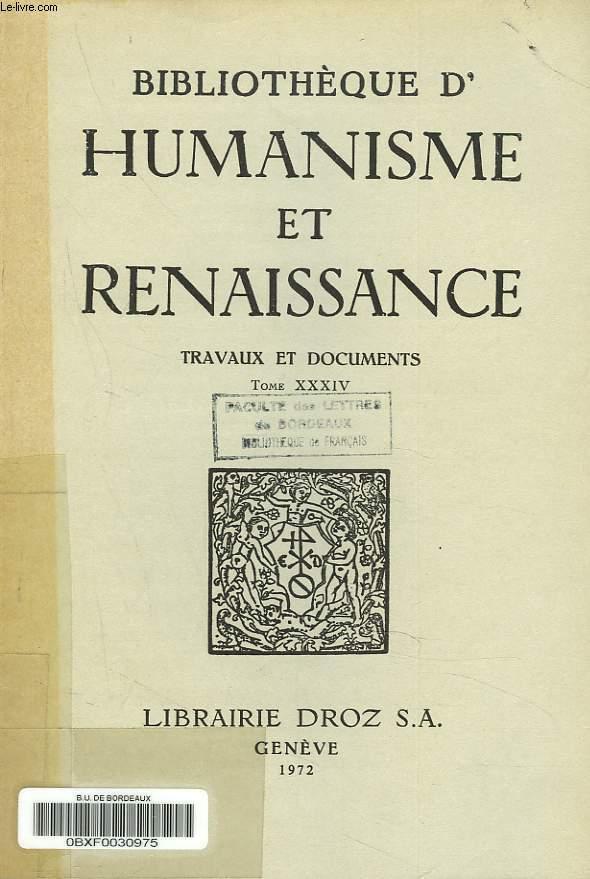 BIBLIOTHEQUE D'HUMANISME ET RENAISSANCE. TRAVAUX ET DOCUMENTS TOME ...