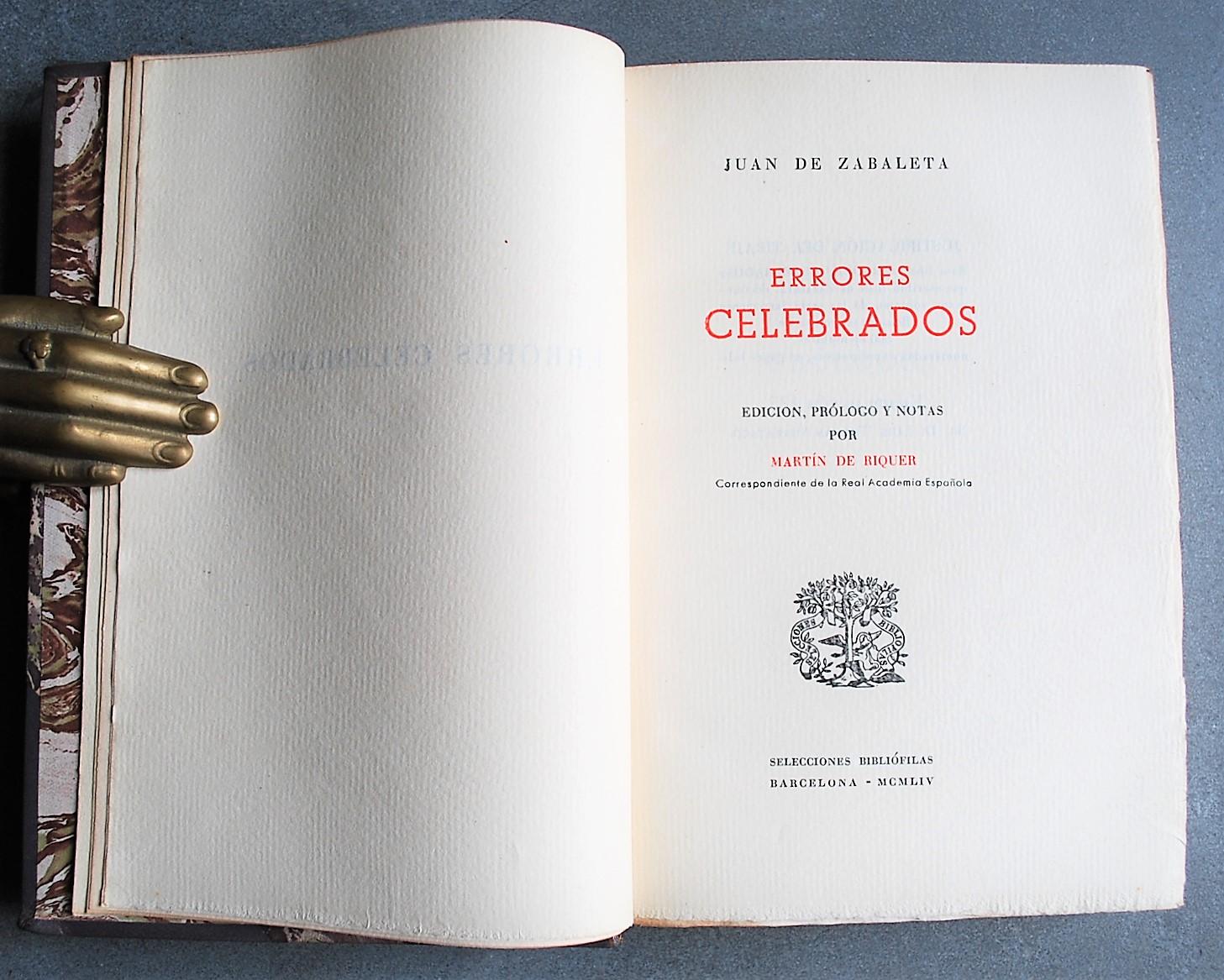 Errores Celebrados Edición Prólogo Y Notas Por Martín De Riquer Von