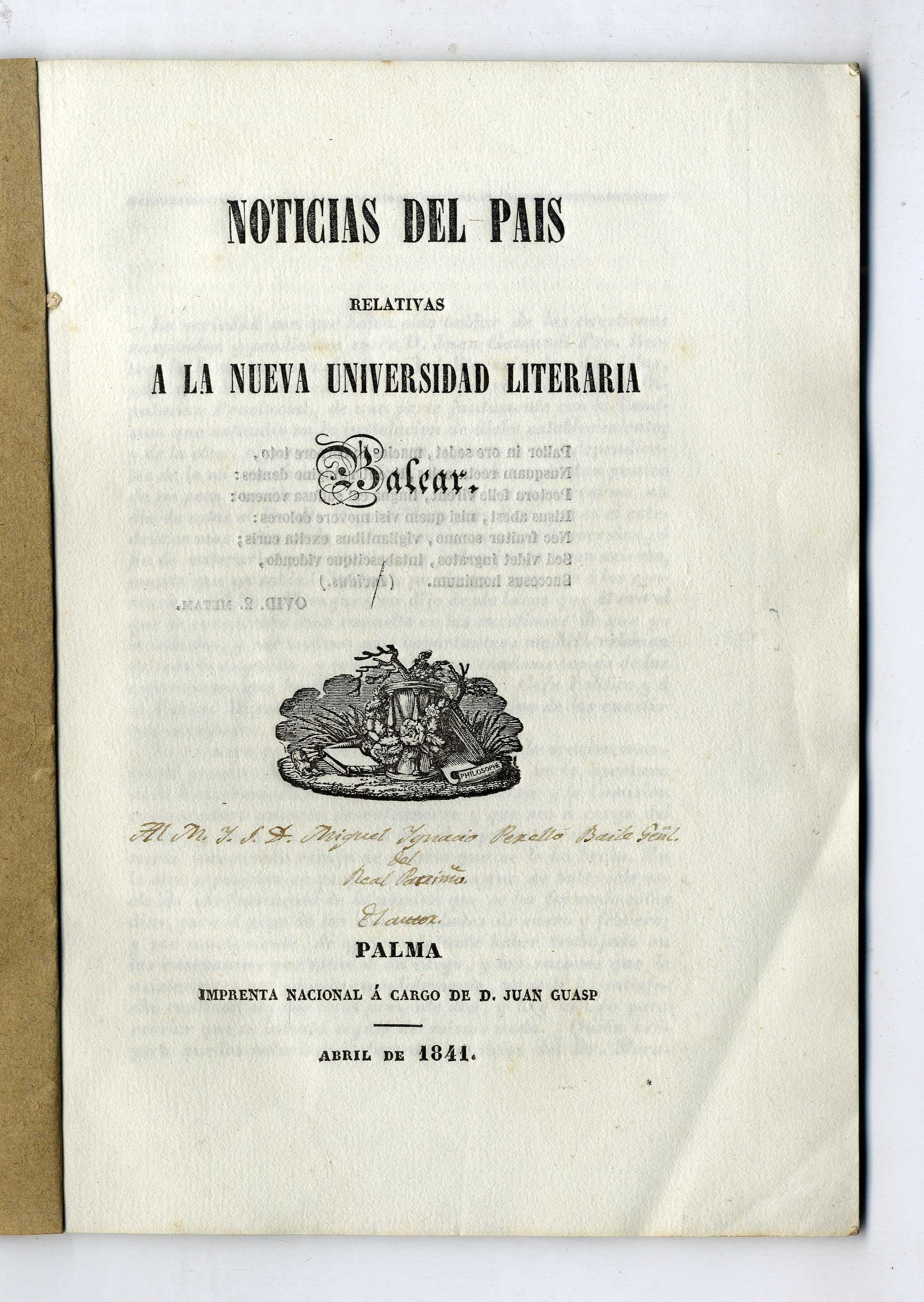 Noticias del País relativas a la nueva Universidad Literaria Balear ...