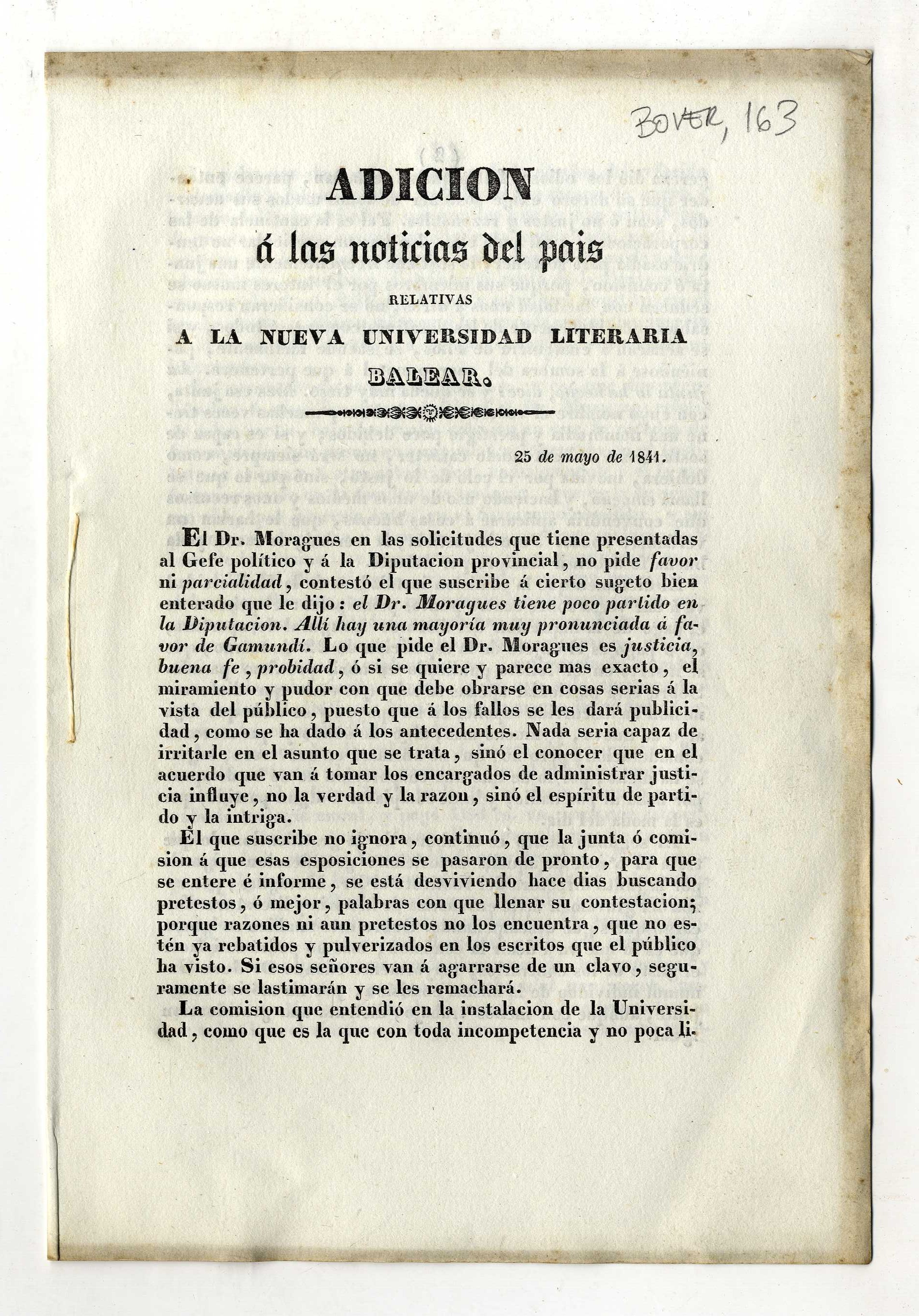 Noticias del País relativas a la nueva Universidad Literaria Balear ...