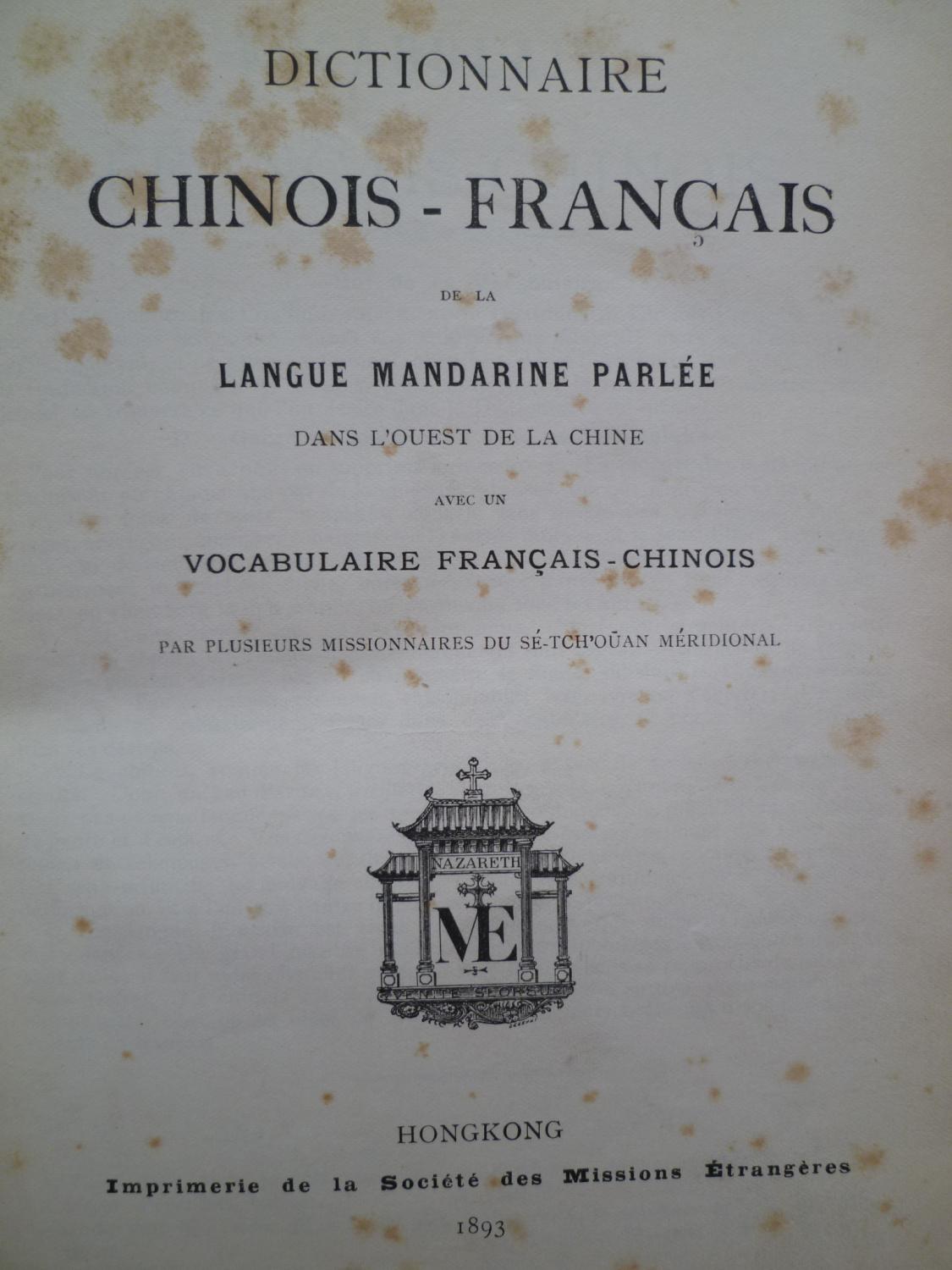 Dictionnaire Chinois-Français de la Langue Mandarine Parlée dans l ...