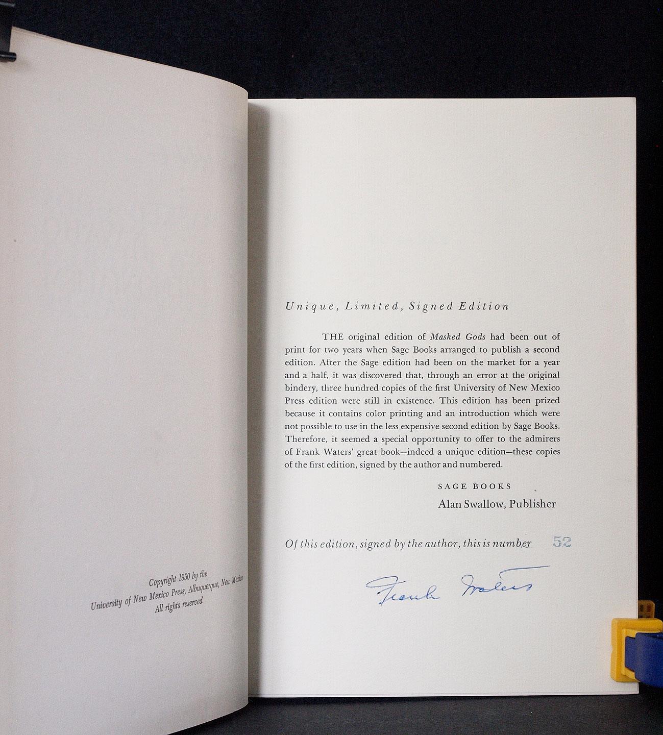 Masked Gods-SIGNED by Frank Waters: Fine Hardcover (1950) 1st Edition ...