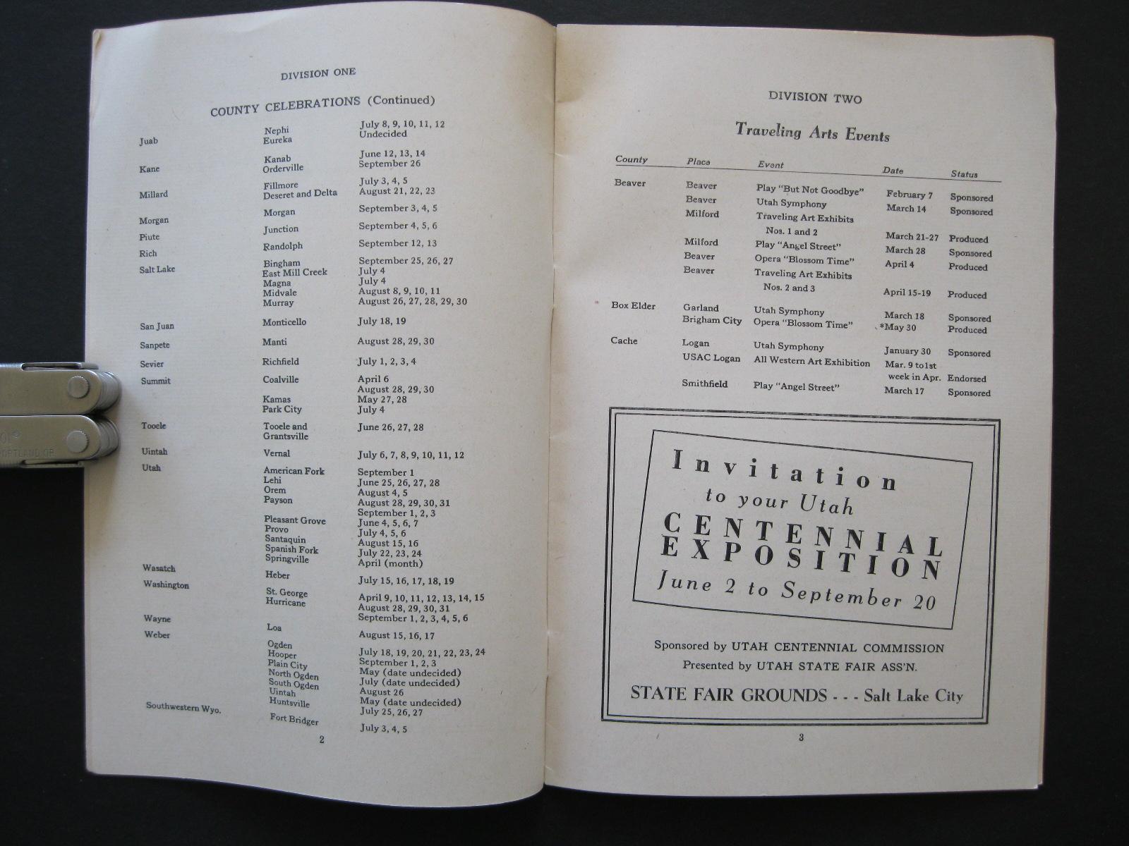 1947 UTAH CENTENNIAL Official Program by Anonymous: Very Good Soft ...