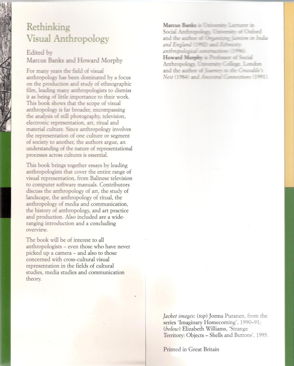 Rethinking Visual Anthropology by Banks, Markus: Fine Hardcover (1997 ...