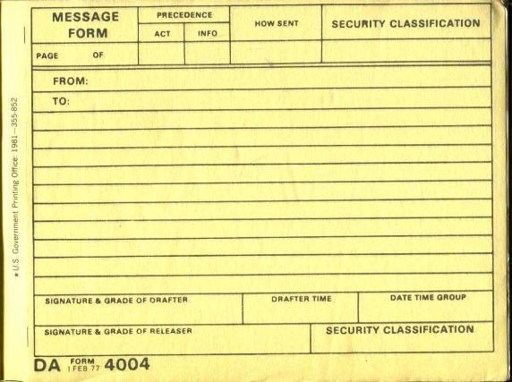 US Army Message Book - DA Form 4004 by US Army: Near Fine Soft cover ...