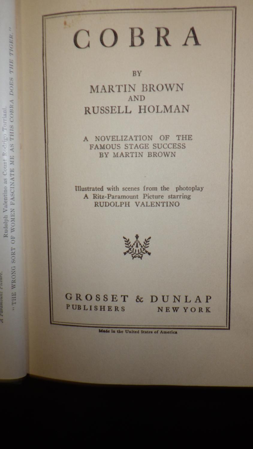 Cobra ( Illustrated with scenes from the Photoplay a Ritz-Paramount ...