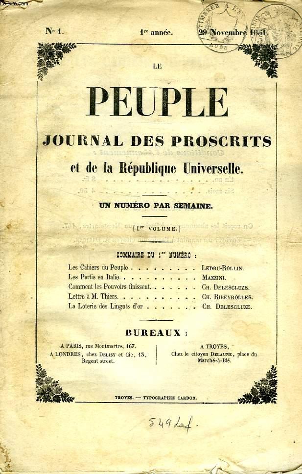 LE PEUPLE, JOURNAL DES PROSCRITS ET DE LA REPUBLIQUE UNIVERSELLE, 1re ...