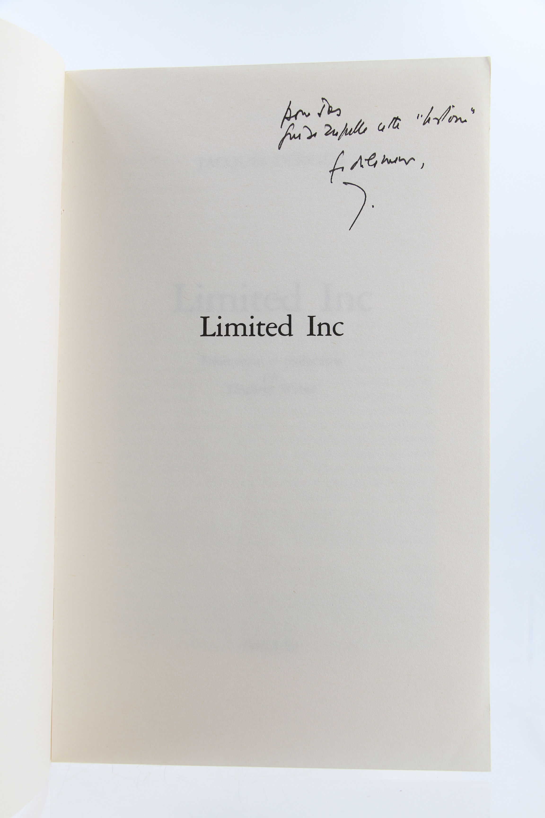 Limited Inc de DERRIDA Jacques: couverture souple (1990) Signed by ...