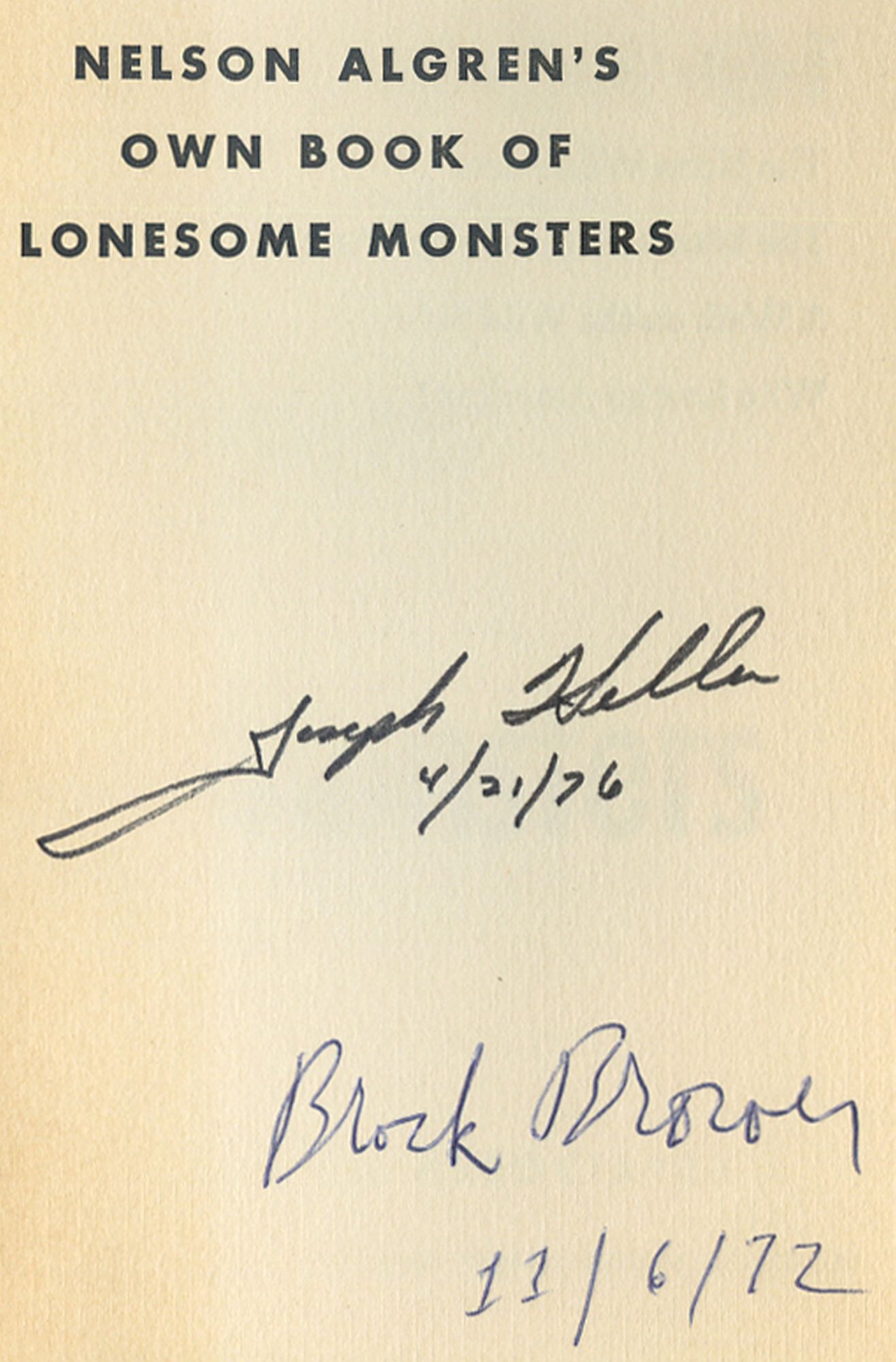 Nelson Algren's Own Book of Lonesome Monsters by ALGREN, Nelson, Joseph ...