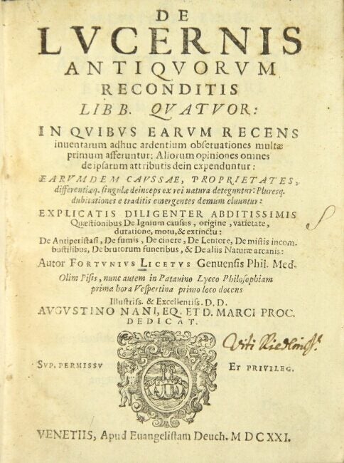 De lucernis antiqvorum reconditis libb. qvatvor. de Liceti, Fortunio ...