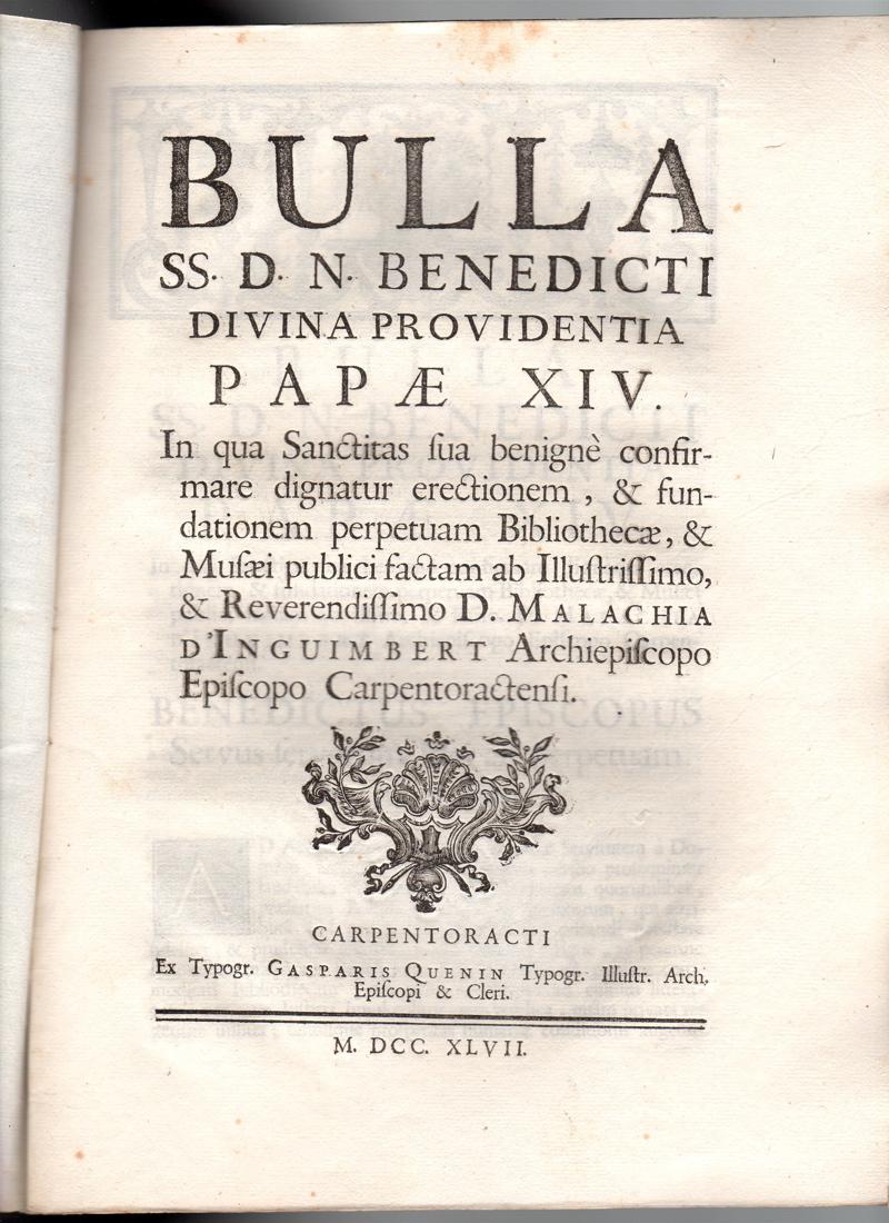 Bulla SS. d. N. Benedicti divina providentia papæ XIV . by Mgr d ...