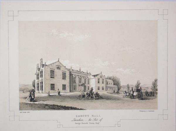 Fine Original Antique Lithograph Illustrating Emmott Hall in Lancashire ...