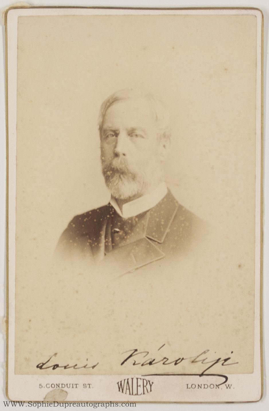 Fine cabinet photograph by Walery, signed 'Louis Károlyi', (Count Lájos ...