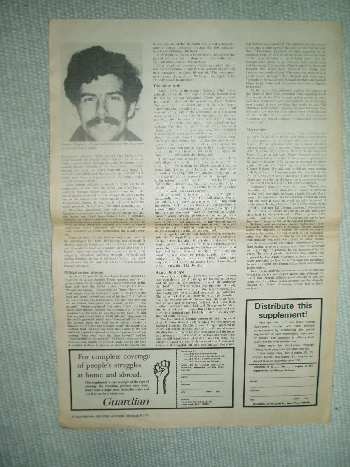 George Jackson : Death of a Black Revolutionary : A Special Supplement ...