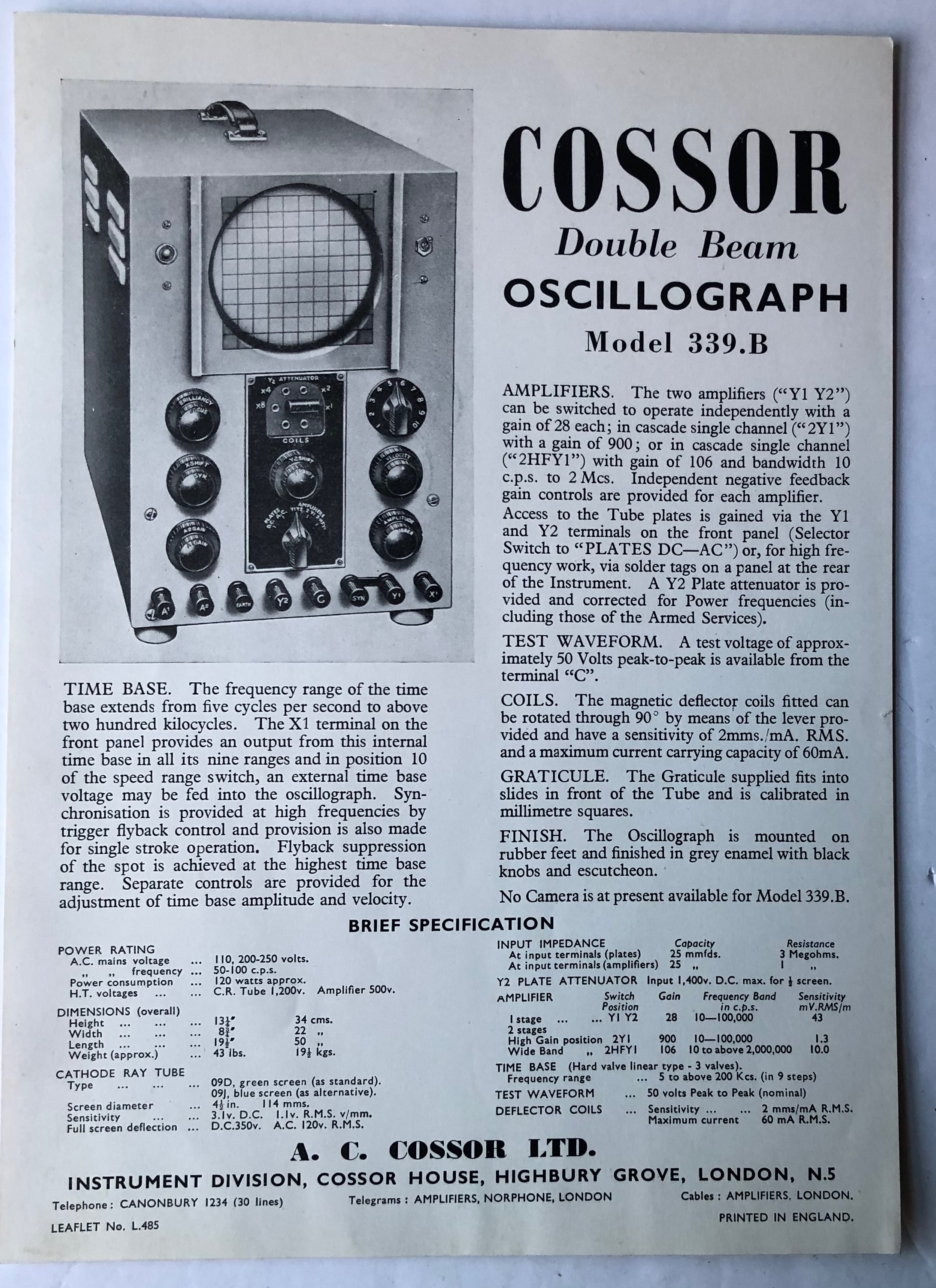 Cossor D C Pre-Amplifier Model 1430 Leaflet No L482. +. Cossor Double ...