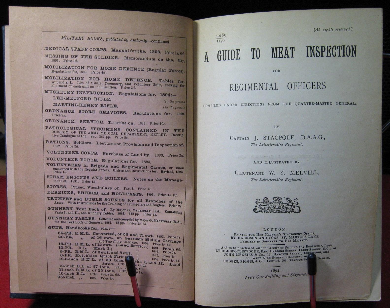 A Guide to Meat Inspection for Regimental Officers de Stacpole, Captain ...