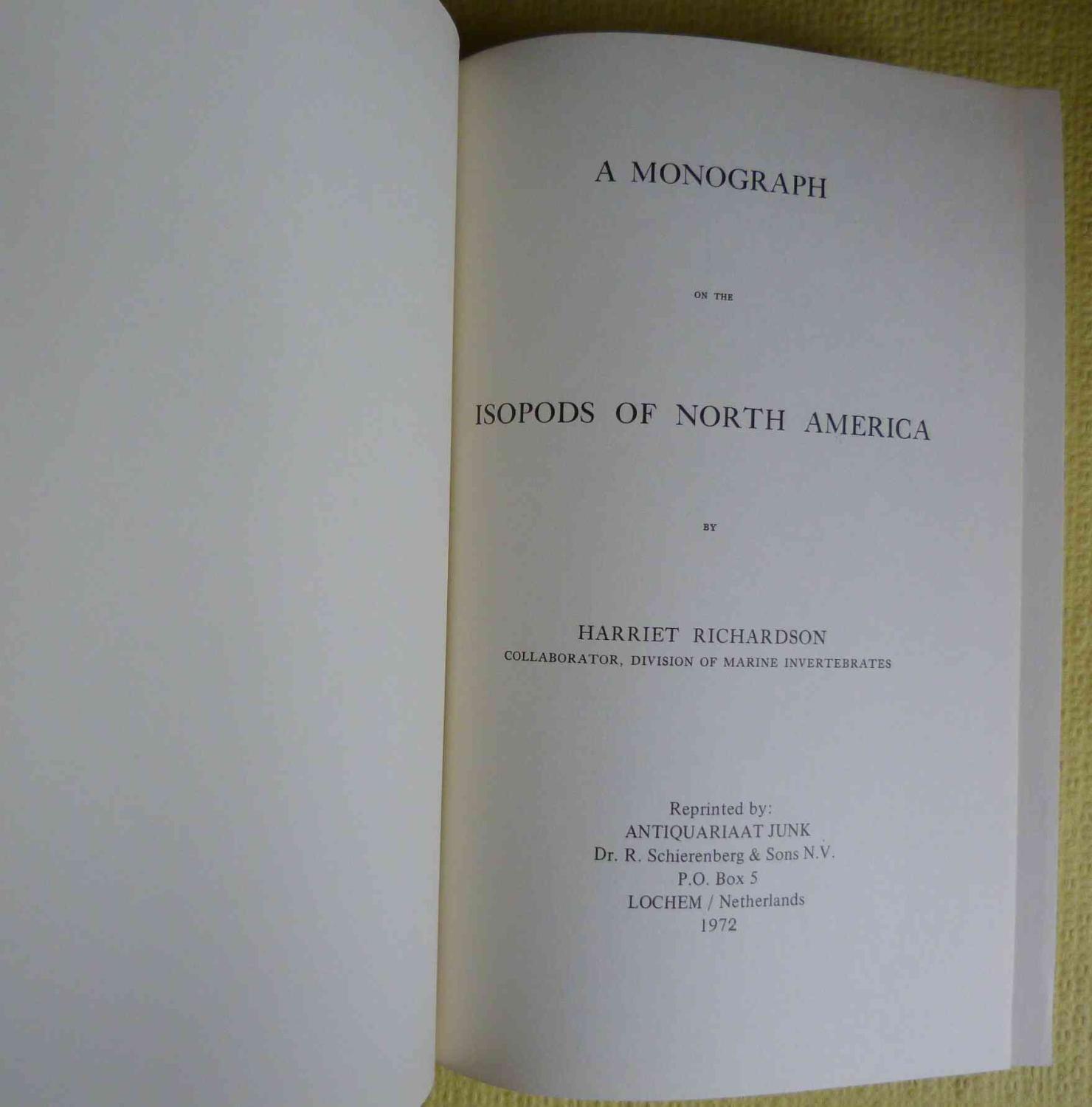 A monograph on the Isopods of North America by Richardson, Harriet: Bon ...