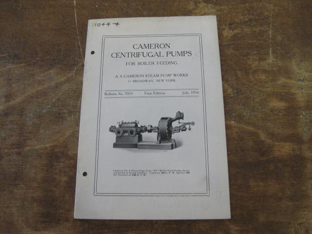 Cameron Centrifugal Pumps for Boiler Feeding. Bulletin No. 7055 by A.S. Cameron Steam Pump Works ...