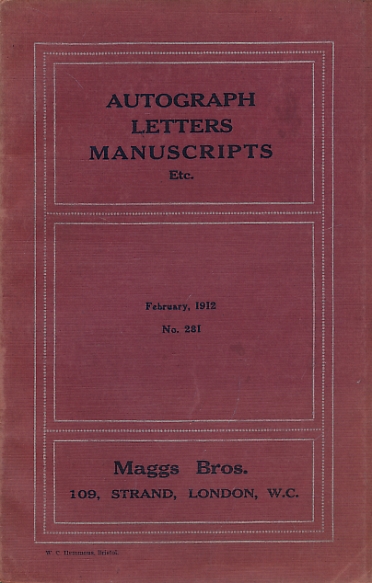 Rare and Interesting Autograph Letters and Manuscripts. February 1912 ...
