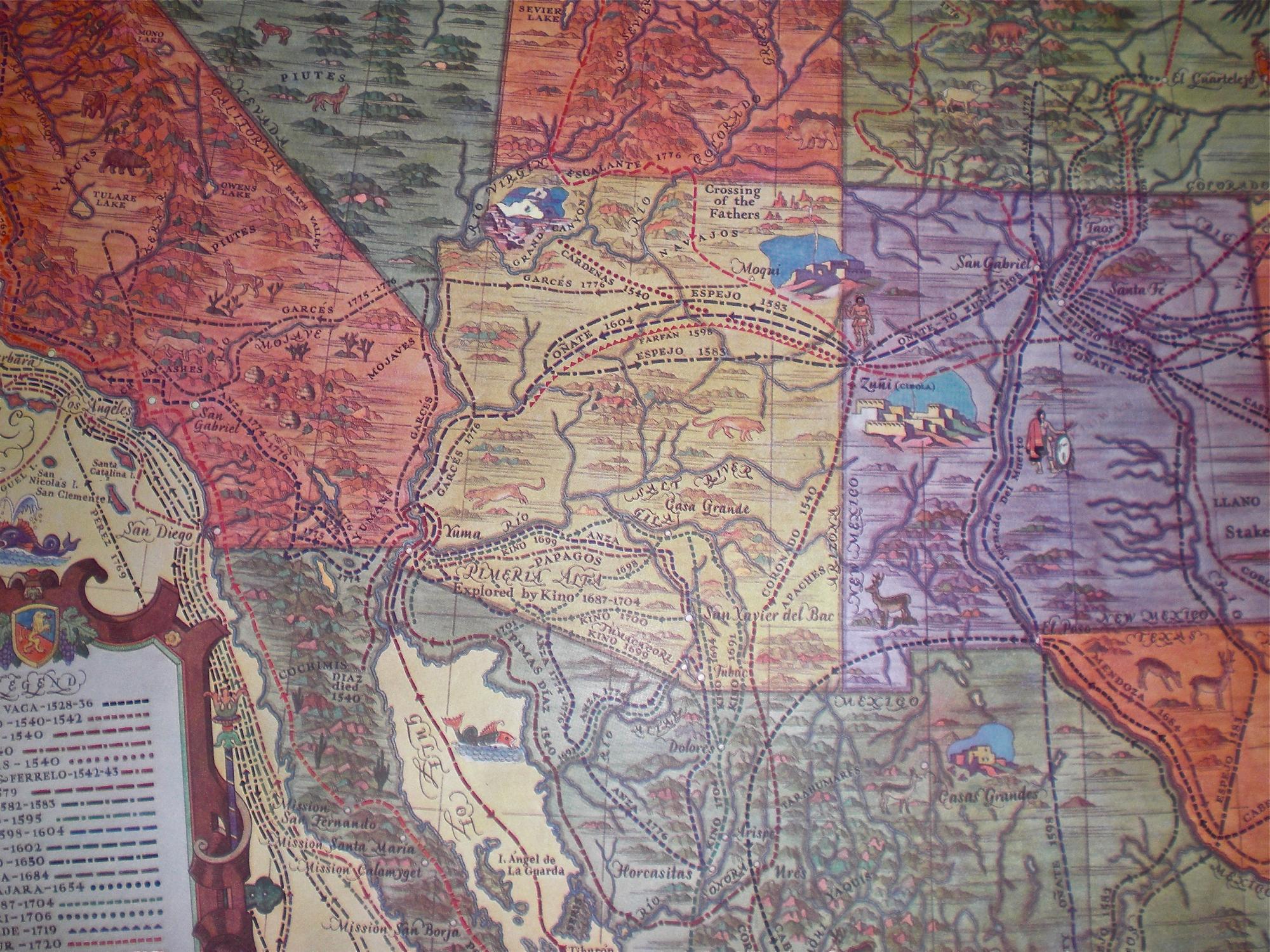 A Map of Exploration in the Spanish Southwest 1528 - 1793 by Hill ...