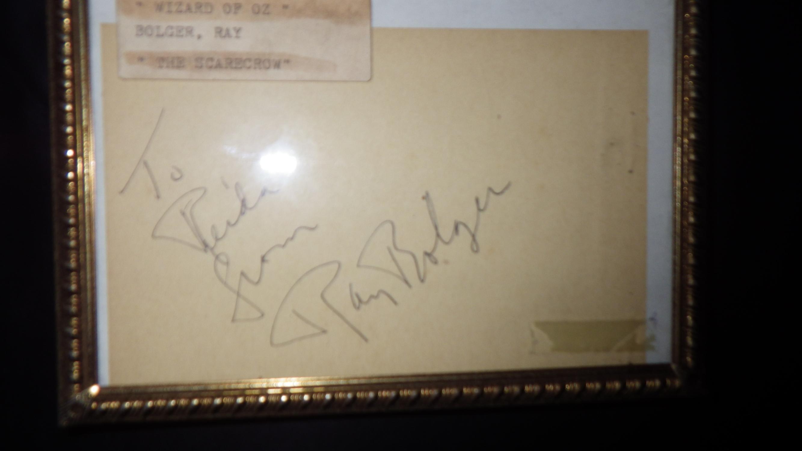 Ray Bolger Signed Inscribed Piece of Paper Framed ( Scarecrow Wizard of ...