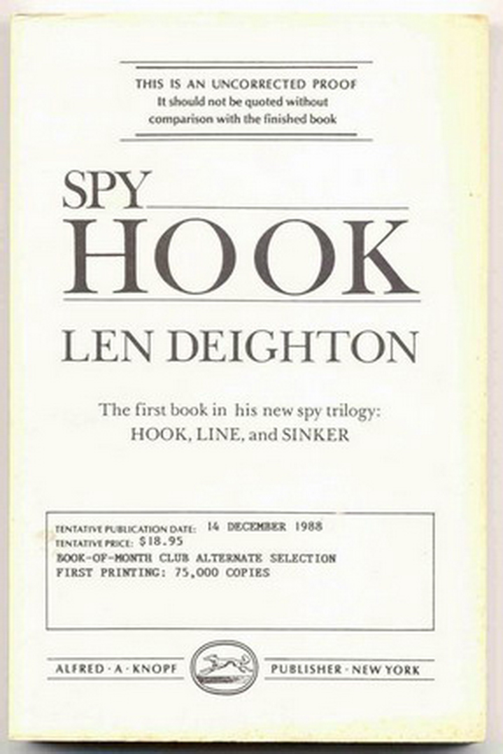 Spy Hook by Deighton, Len: Very Good+ (1988) | Geoffrey's Rare Books