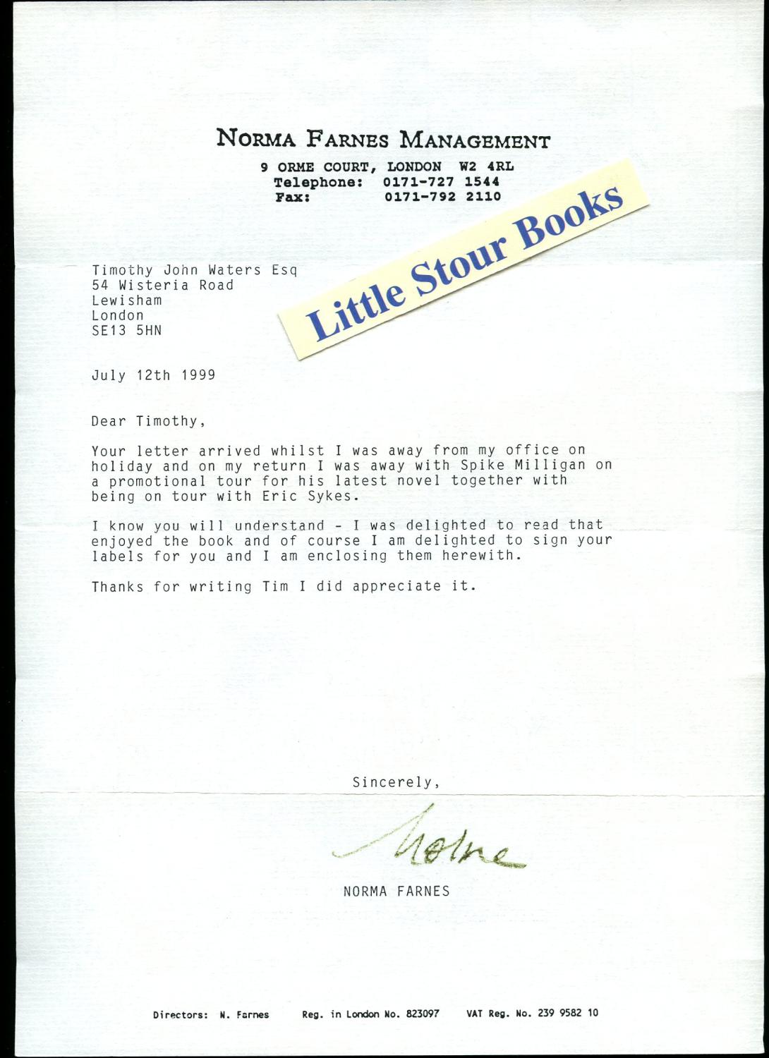 Letter [Signed] by Milligan, Spike [Norma Farnes]: (1999) Signed by ...