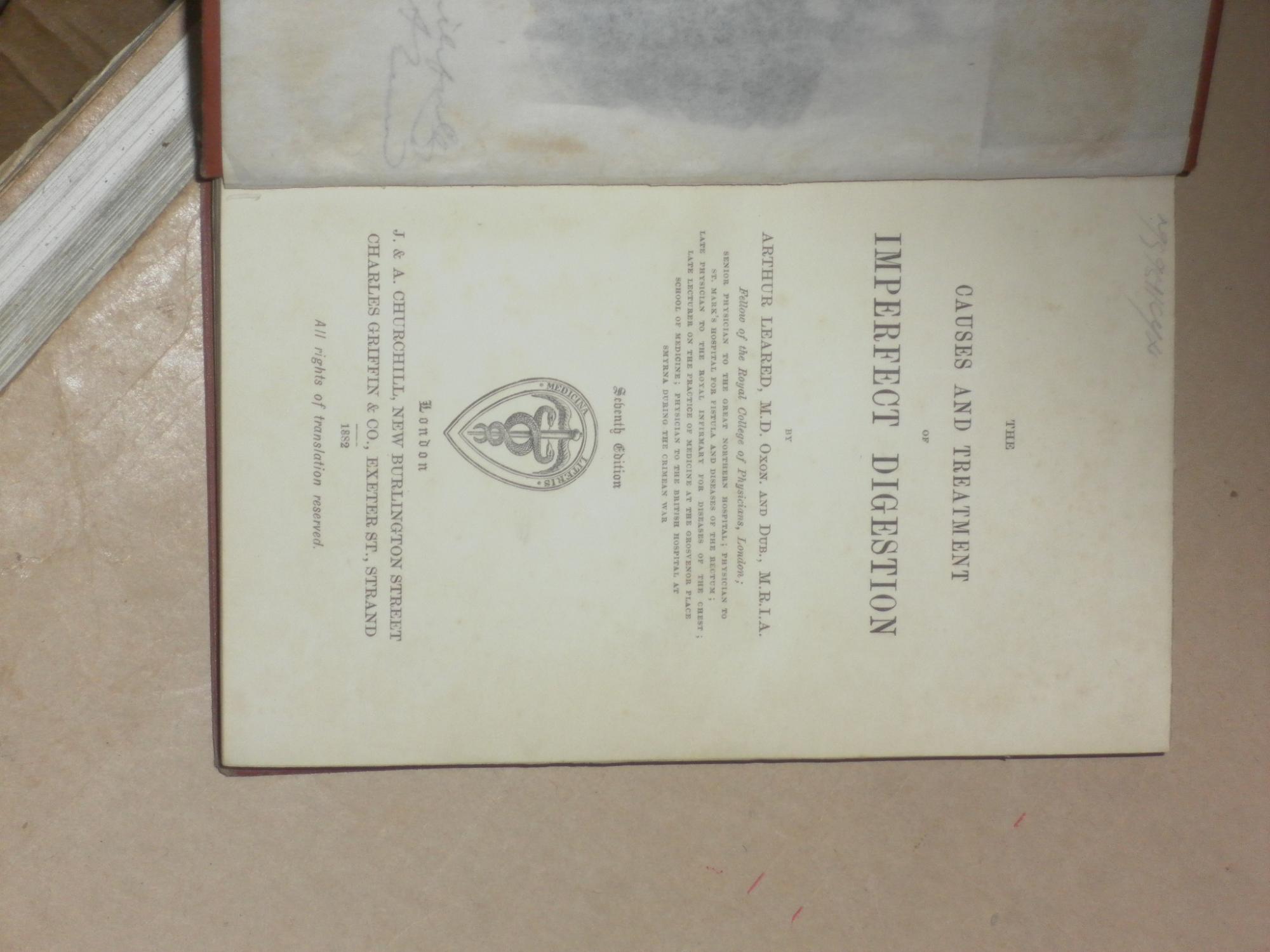 The Causes And Treatment of Imperfect Digestion. by Leared, Arthur ...