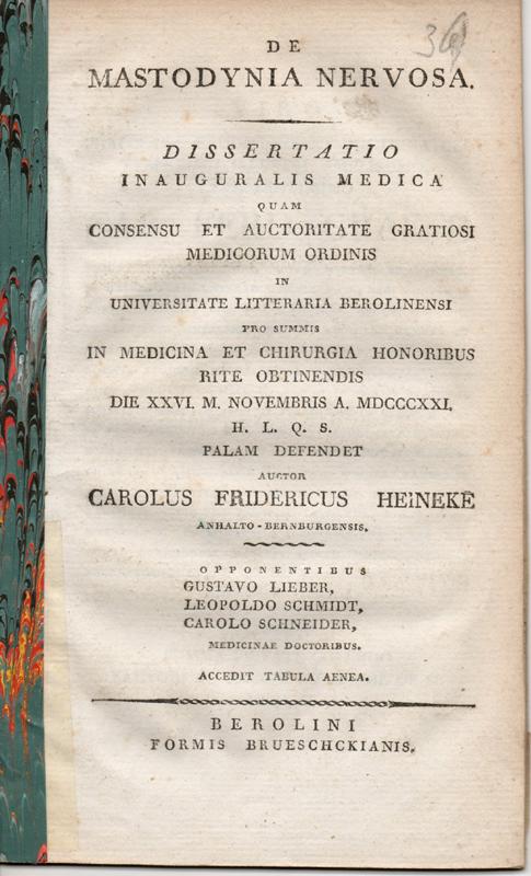 De mastodynia nervosa. Dissertation. by Heineke, Carl Friedrich: aus ...
