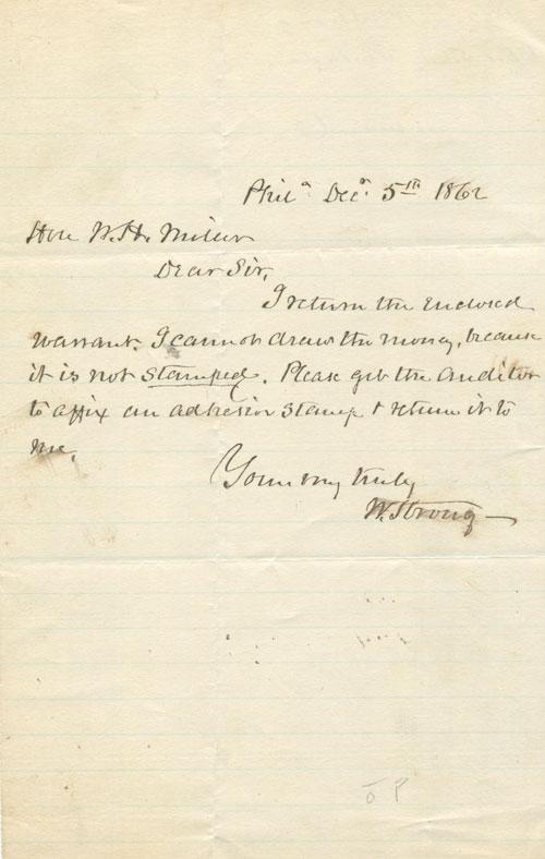 William Strong Autograph Letter Signed 1862 by Strong, William: Very ...